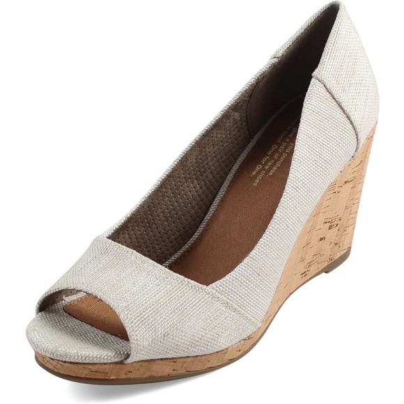 Toms | Shoes | Toms Stella Wedge Cork Heels Natural White Yarn | Poshmark